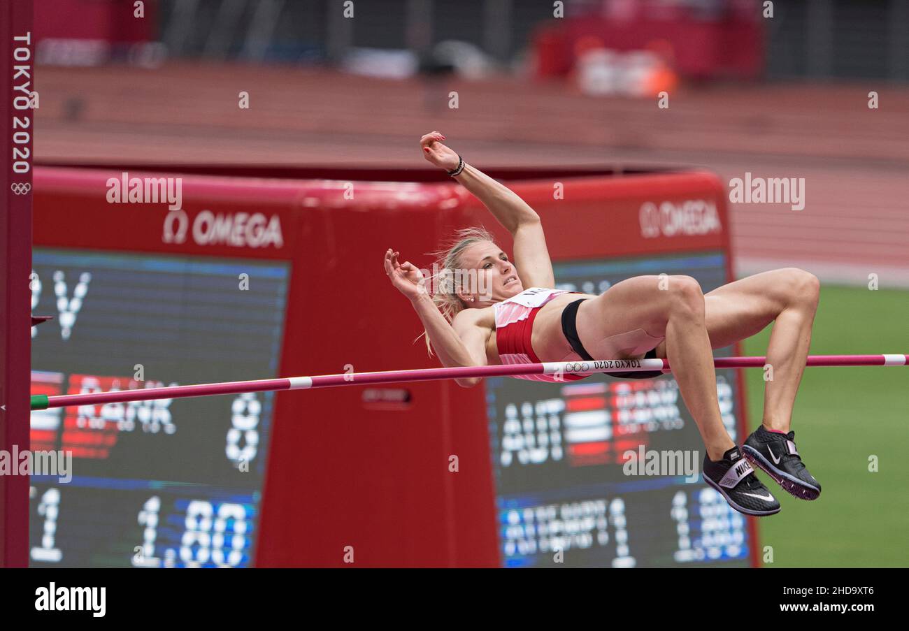 Verena Mayr participating in the High Jump of the heptathlon at the ...