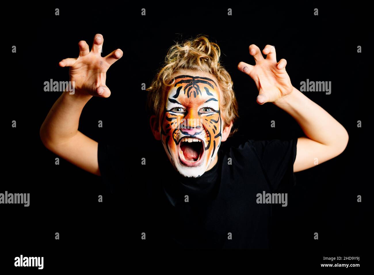 A different portrait of a child with a feline occult personality, black ...