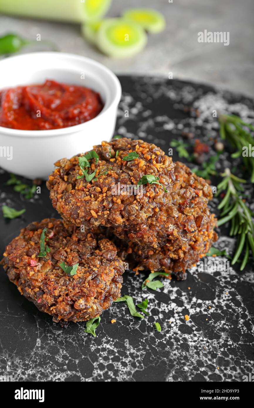 Tasty lentil cutlets on board, closeup Stock Photo - Alamy