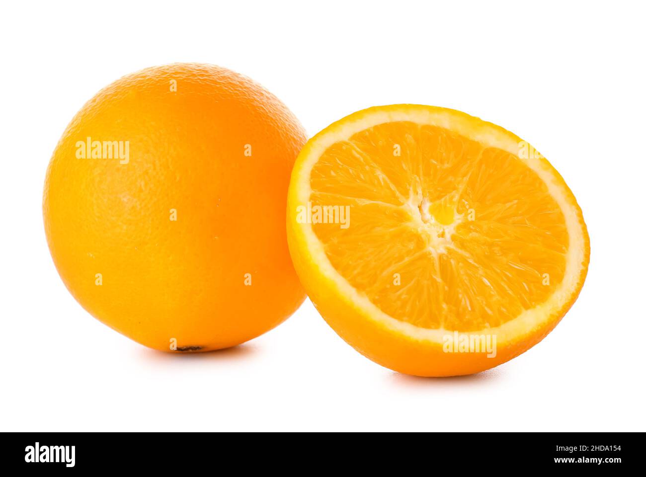 Fresh cut orange on white background Stock Photo - Alamy