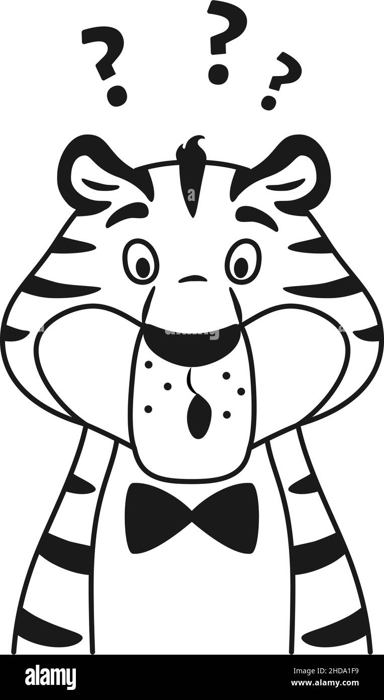 Black and white outline surprised tiger portrait Stock Vector Image ...