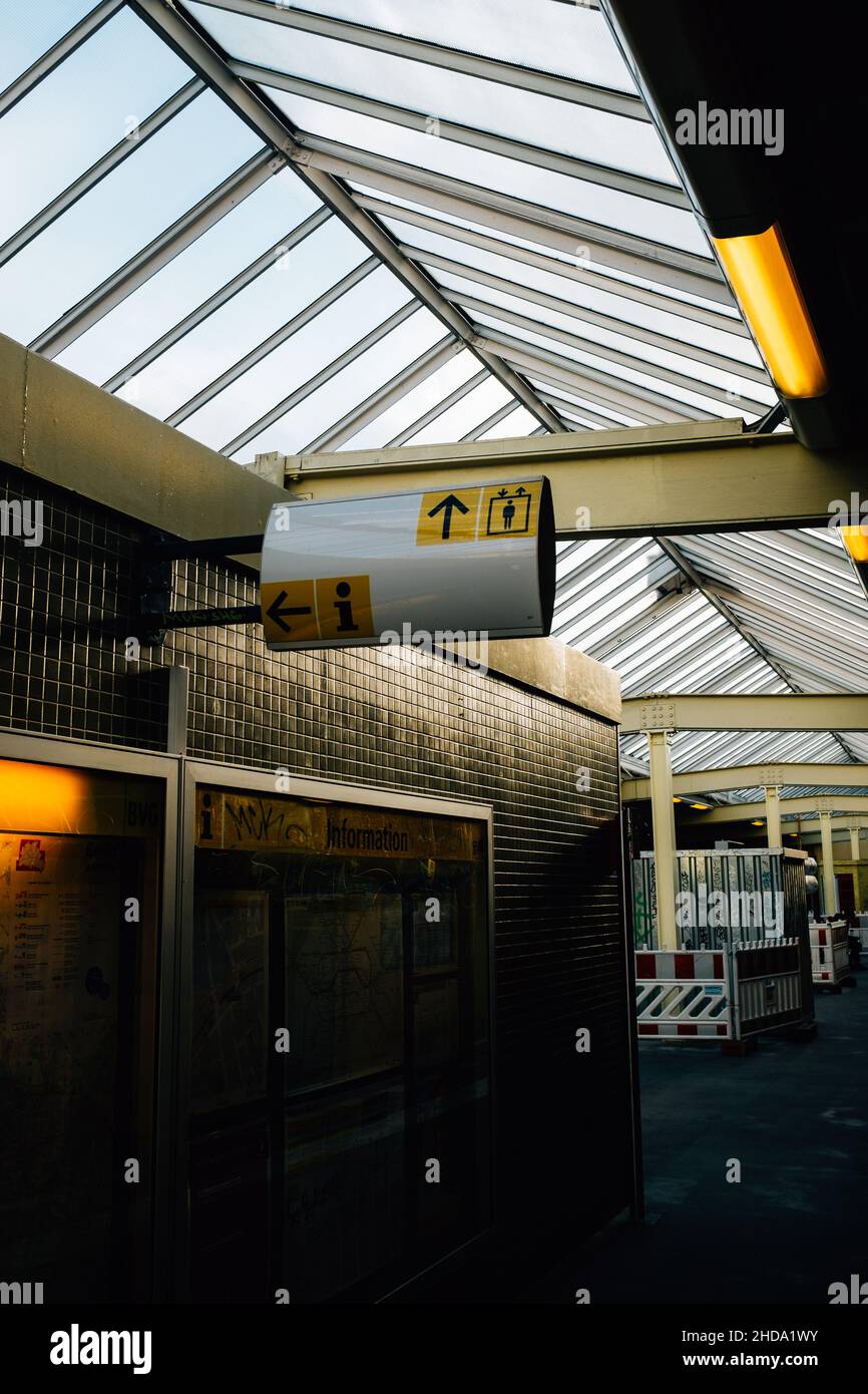 Vertical shot of the interior design of a building and a directions ...