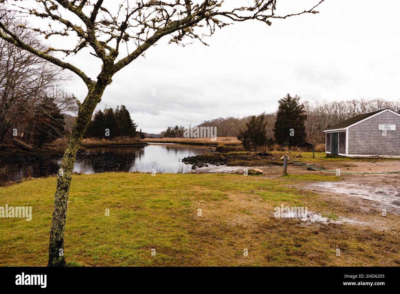 Beautiful river view with the side of a house is captured. we see the ...