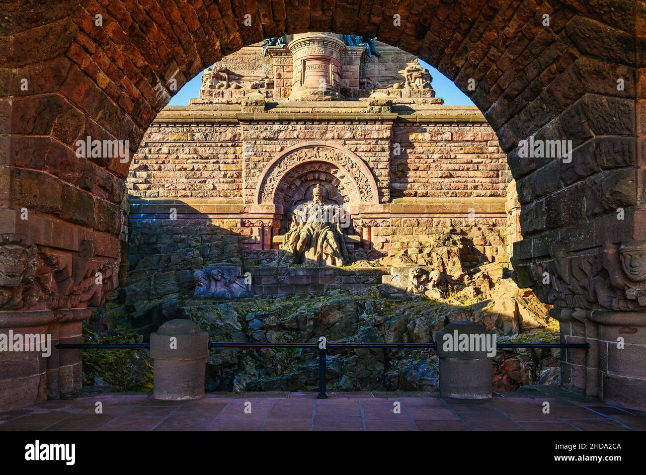 The statue of Emperor Barbarossa on the Kyffhaeuser monument in the ...