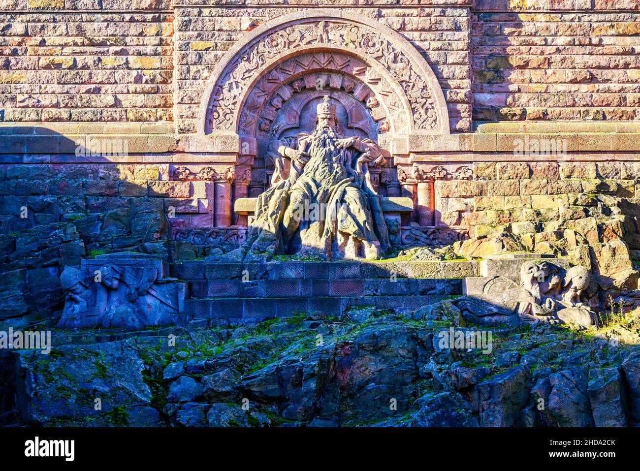 The statue of Emperor Barbarossa on the Kyffhaeuser monument in the ...