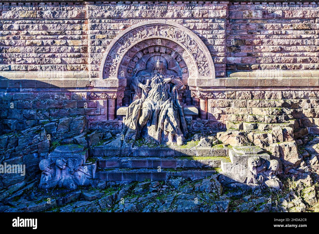 The statue of Emperor Barbarossa on the Kyffhaeuser monument in the ...
