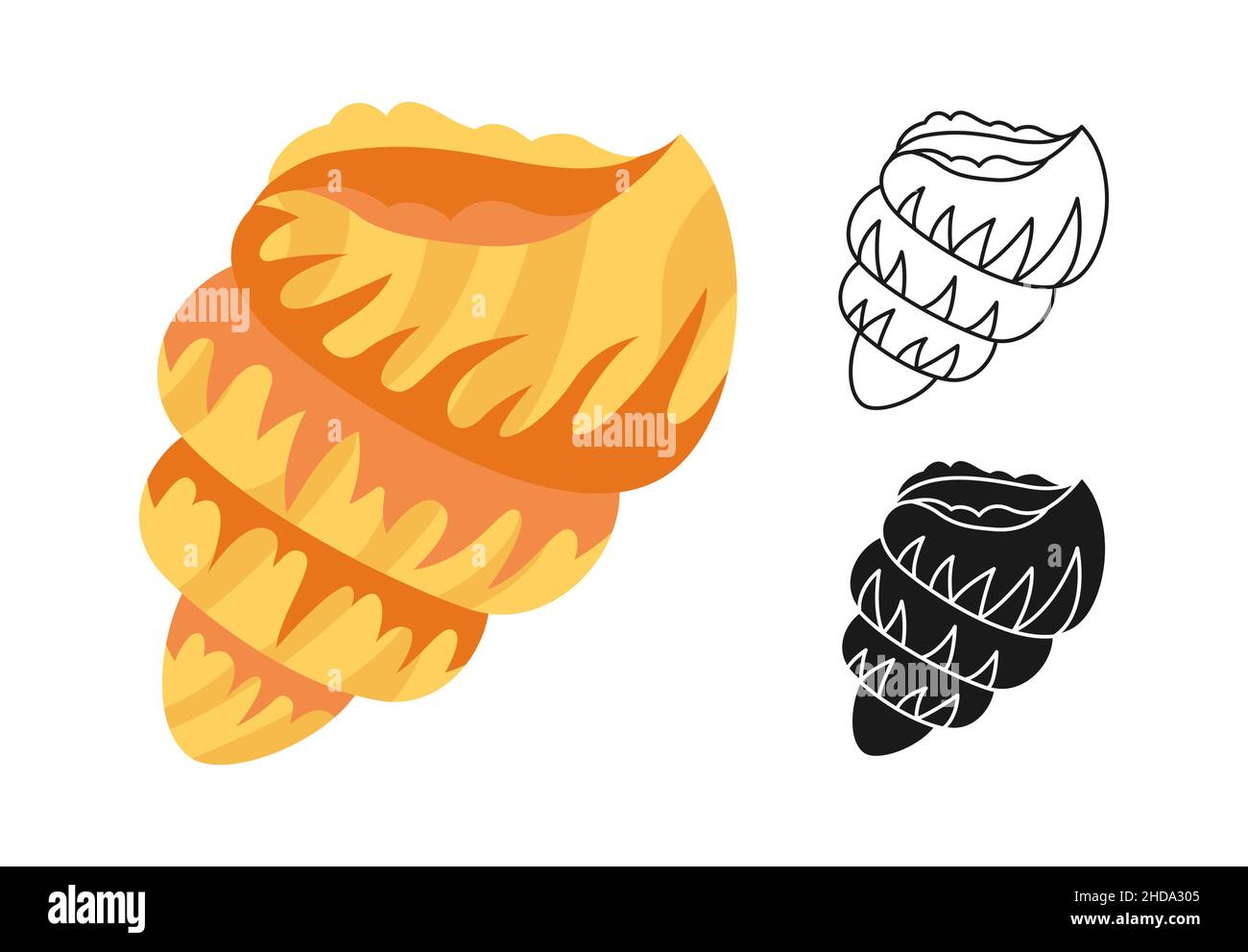 Seashells cartoon hand drawn or stamp, doodle outline set. Icon ocean ...