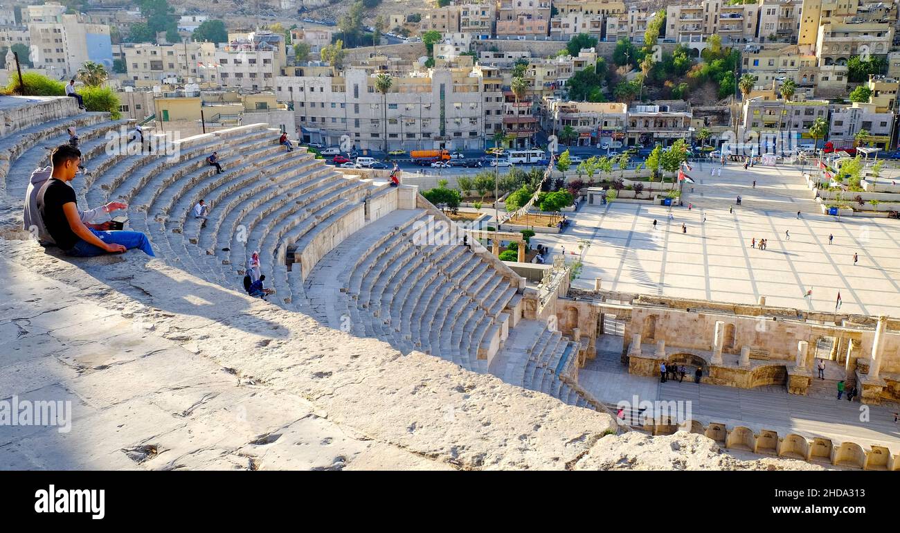 A view of the Roman theatre in Amman, Jordan Stock Photo - Alamy