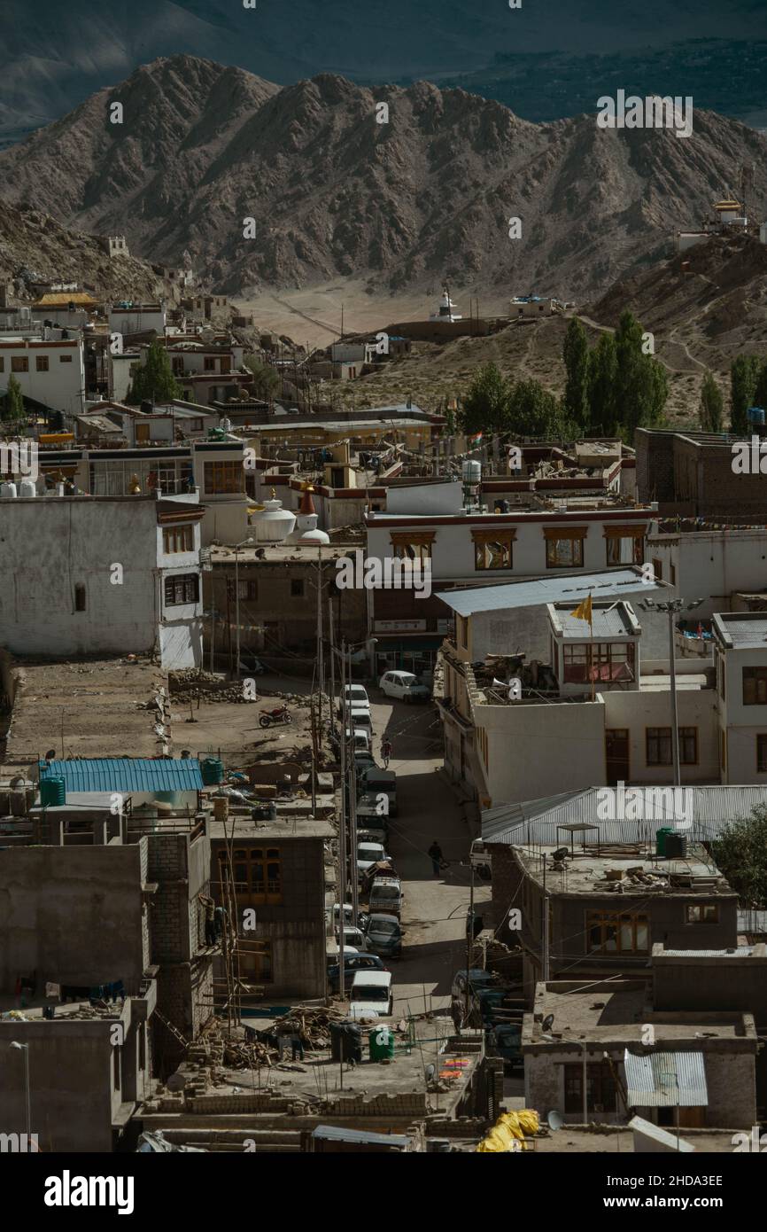 Vertical shot of old stone buildings in a rural area in Ladakh, India ...