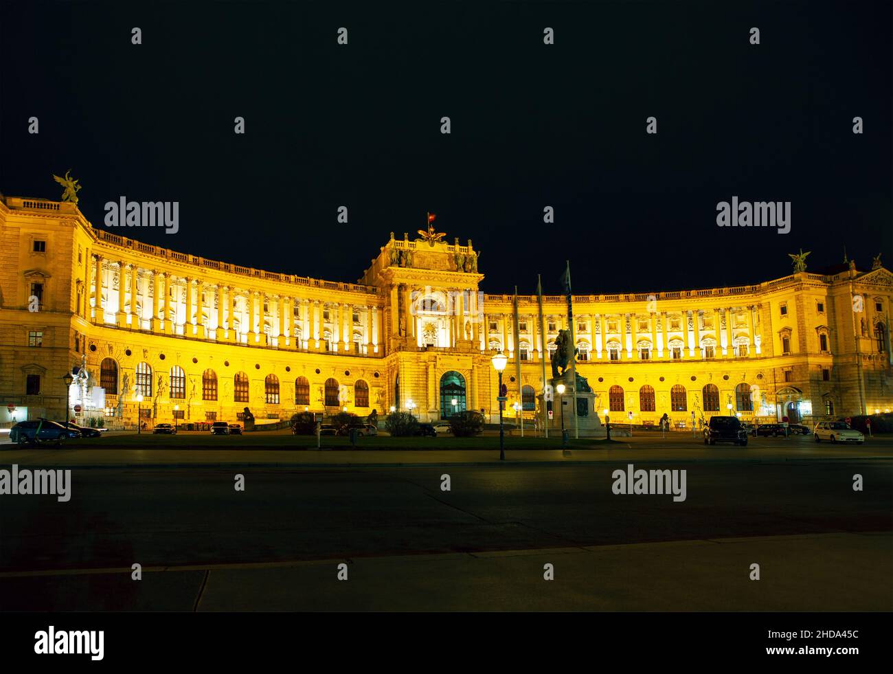 19th century palace in Vienna , illuminated in the night . Neue Burg in ...