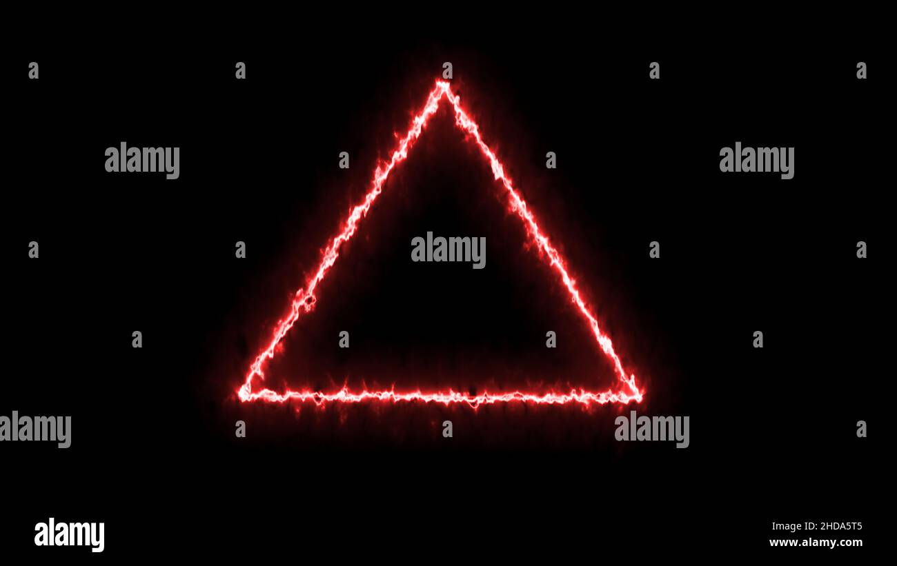 Empty triangle frame with electric power and border glowing, burning ...
