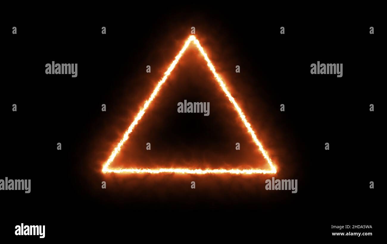 Empty triangle frame with electric power and border glowing, burning ...