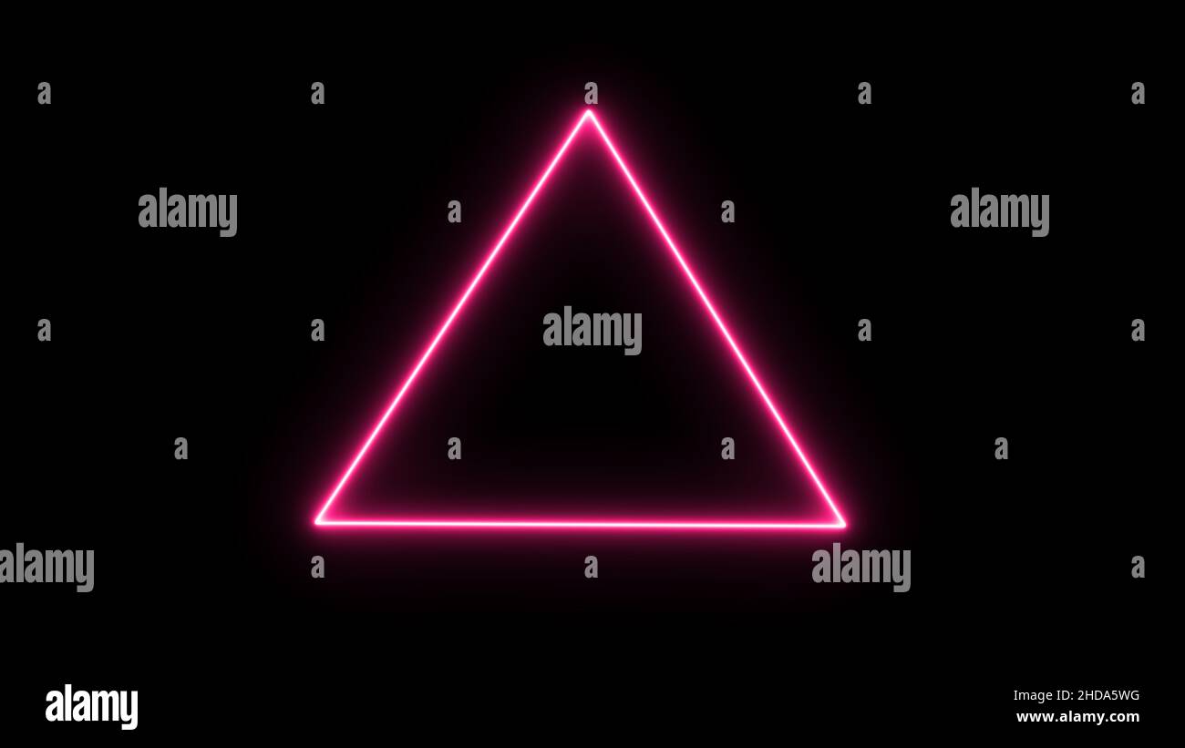 Empty pink triangle frame with electric power border glowing, burning ...