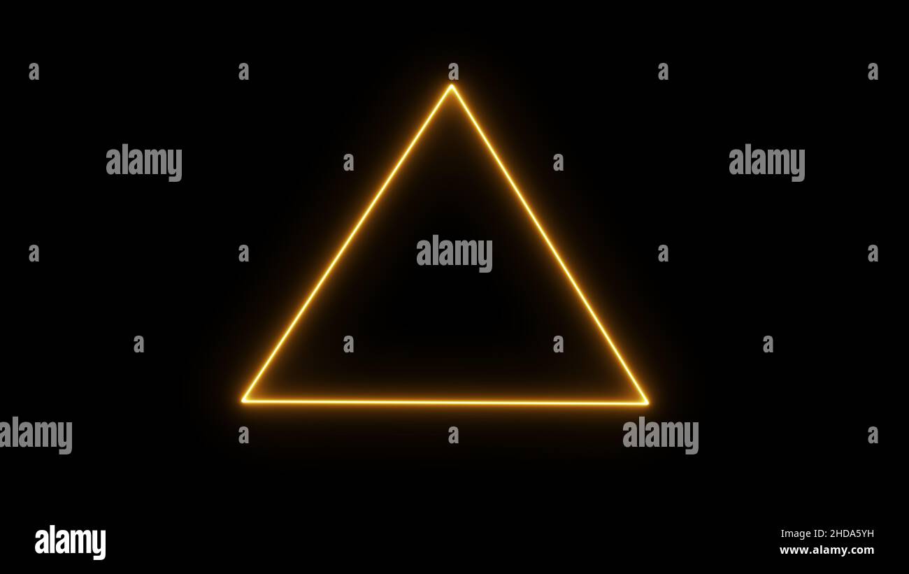 Empty orange triangle frame with electric power border glowing, burning ...