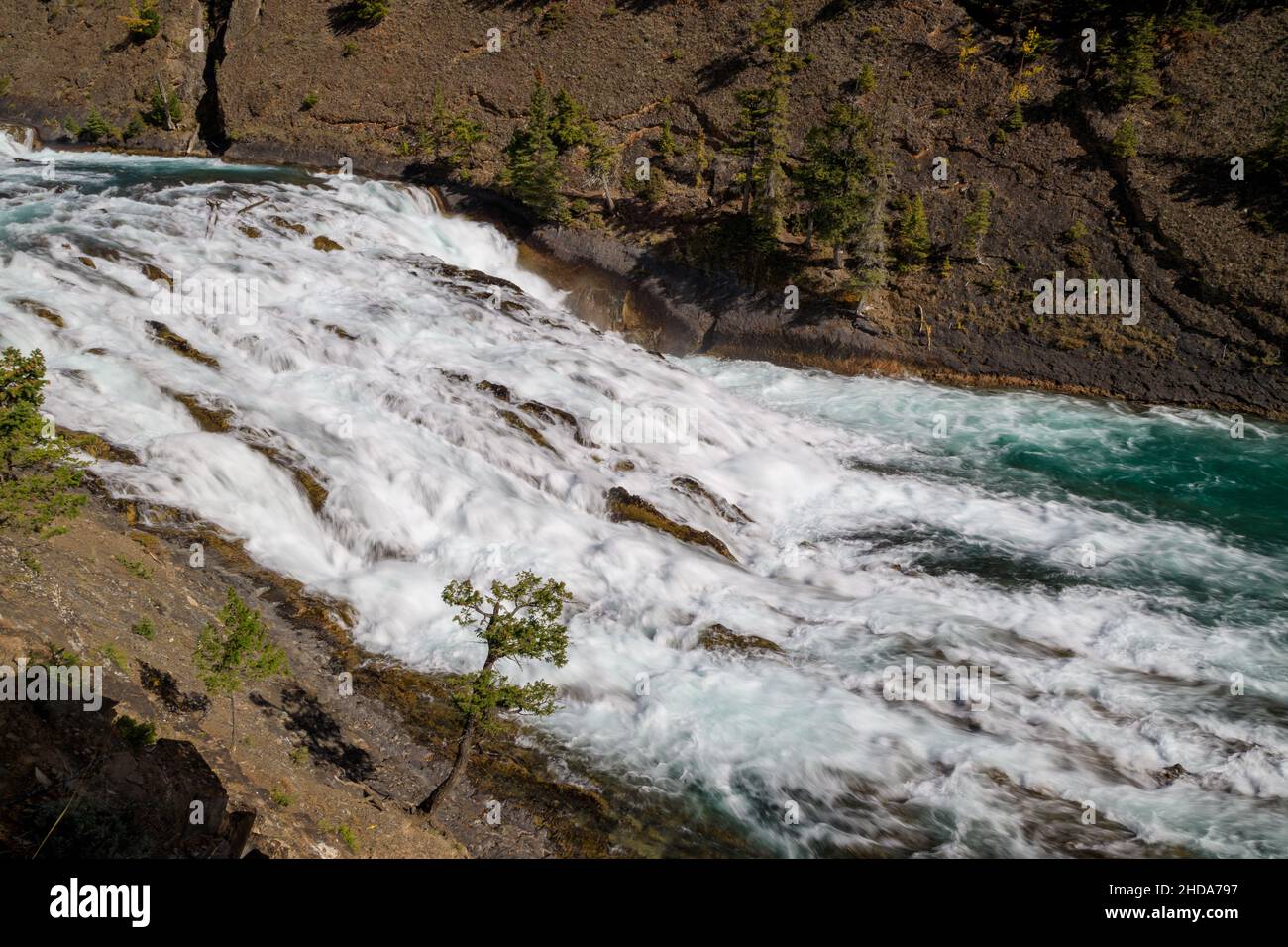 Bow Falls is a major waterfall on the Bow River in Banff National Park, Alberta, Canada Stock ...