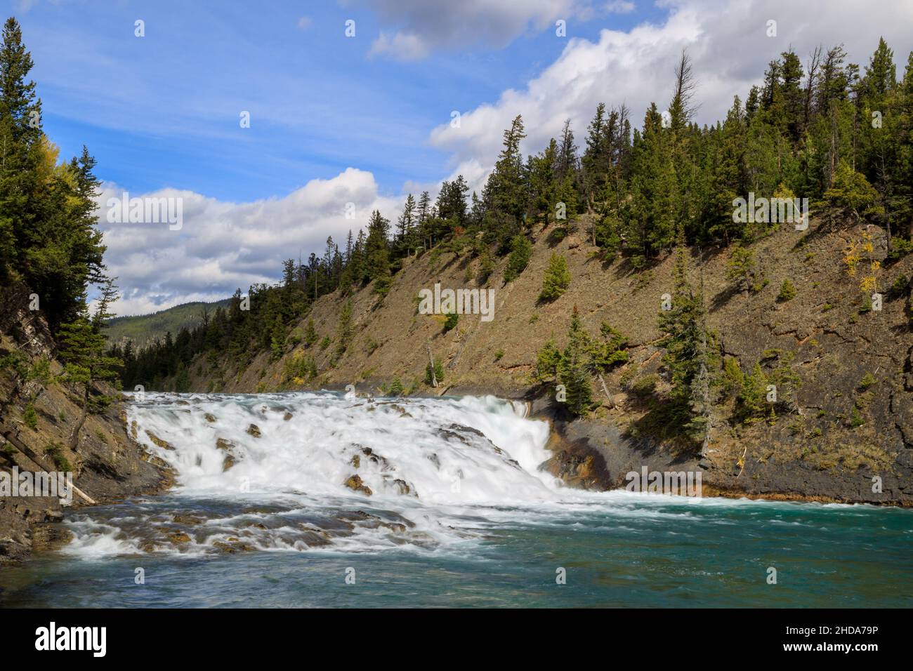 Bow Falls is a major waterfall on the Bow River in Banff National Park, Alberta, Canada Stock ...