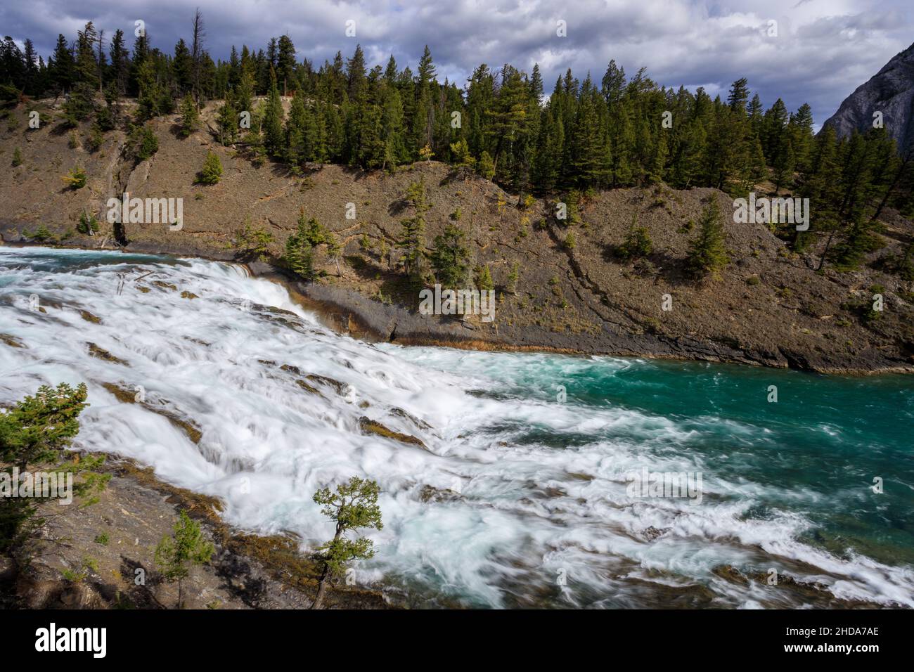 Bow Falls is a major waterfall on the Bow River in Banff National Park, Alberta, Canada Stock ...