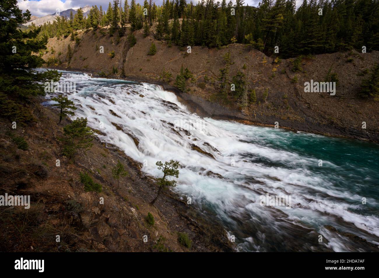 Bow Falls is a major waterfall on the Bow River in Banff National Park, Alberta, Canada Stock ...