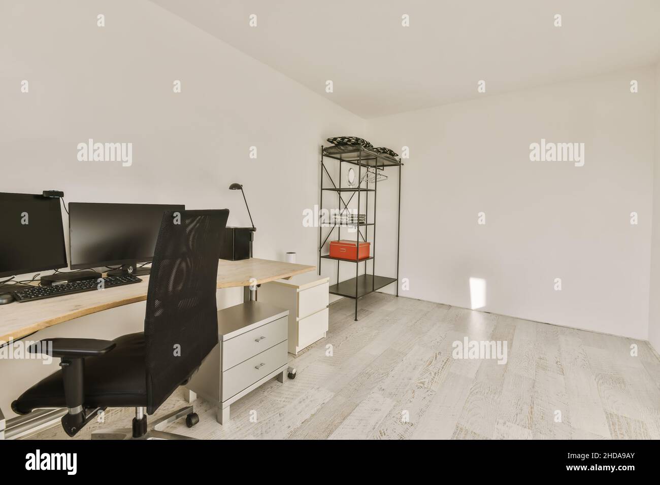 Cozy office with wooden table and computer Stock Photo - Alamy