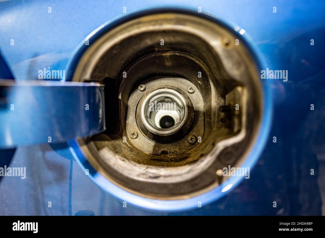 Open lid and removed gas cap of a vehicle ready to be fueled Stock ...
