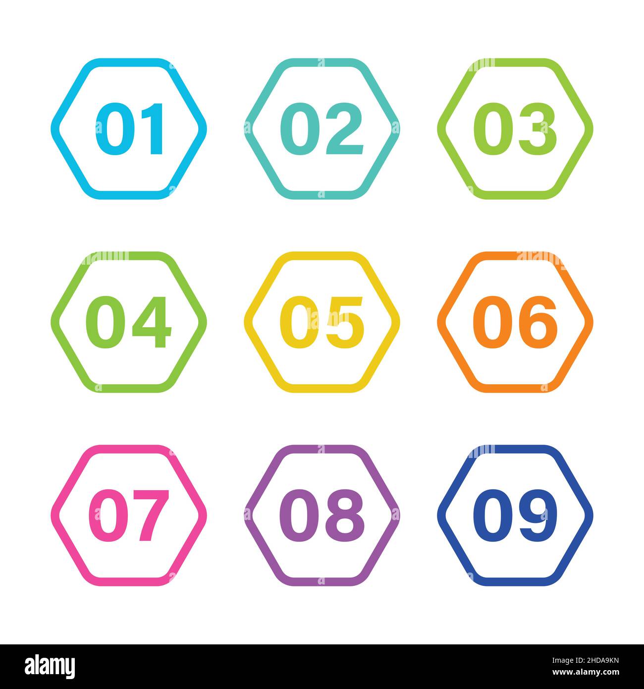 Number Bullet Points Flat hexagon set on white background. Colorful ...