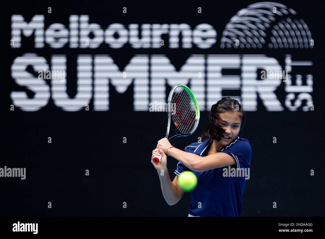 EMMA RADUCANU (GBR) practicing on Margaret Court Arena at the 2022 ...