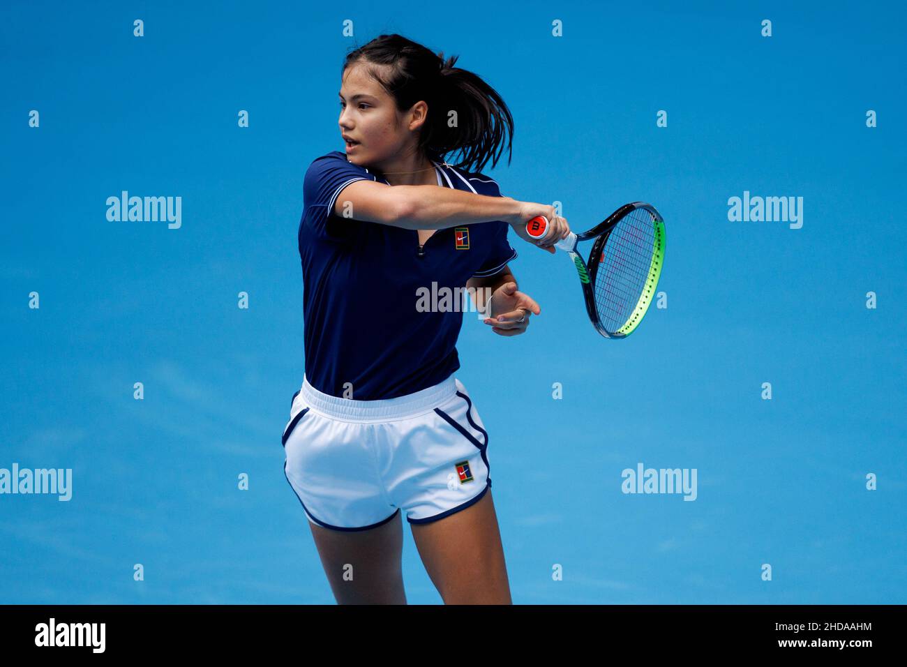 EMMA RADUCANU (GBR) practicing on Margaret Court Arena at the 2022 ...