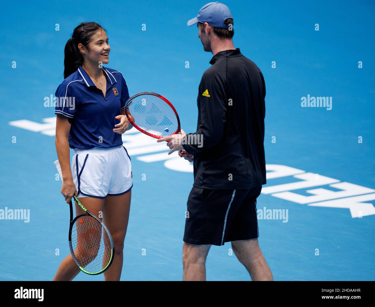 EMMA RADUCANU (GBR) practicing on Margaret Court Arena at the 2022 ...