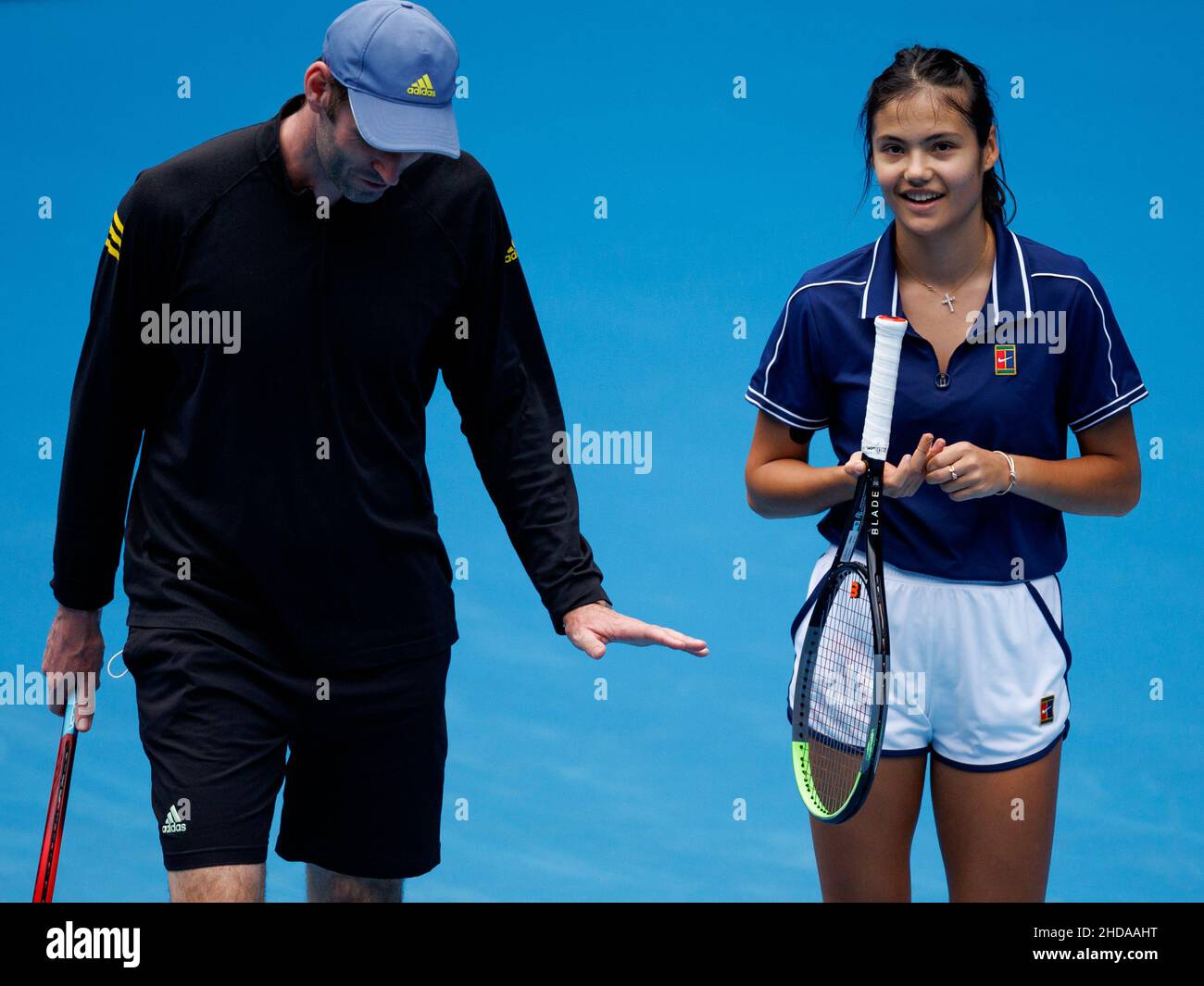 EMMA RADUCANU (GBR) practicing on Margaret Court Arena at the 2022 ...