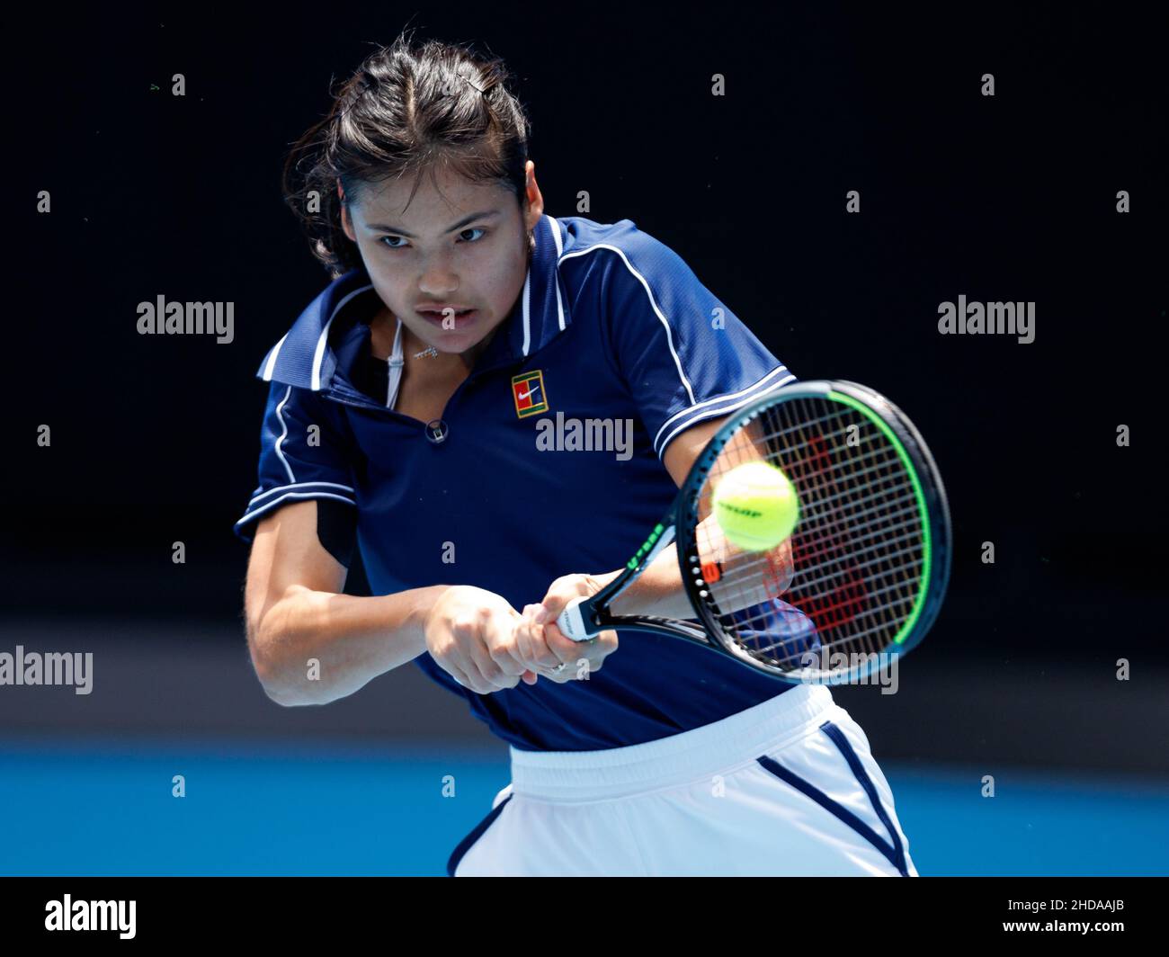 EMMA RADUCANU (GBR) practicing on Margaret Court Arena at the 2022 ...