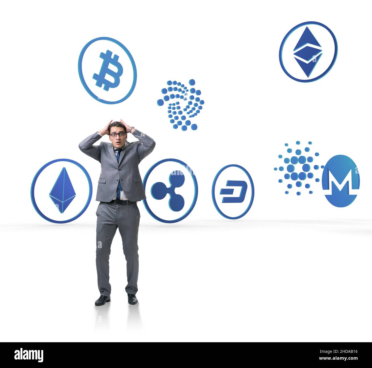 The concept of various cryptocurrencies and businessman Stock Photo - Alamy