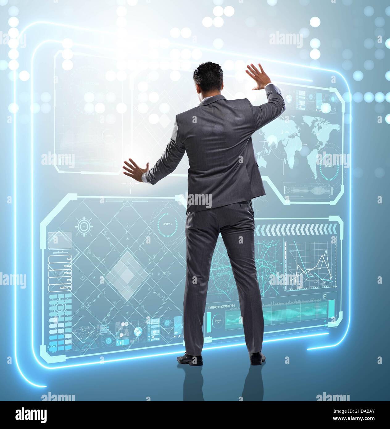 The man pressing virtual button in data mining concept Stock Photo - Alamy