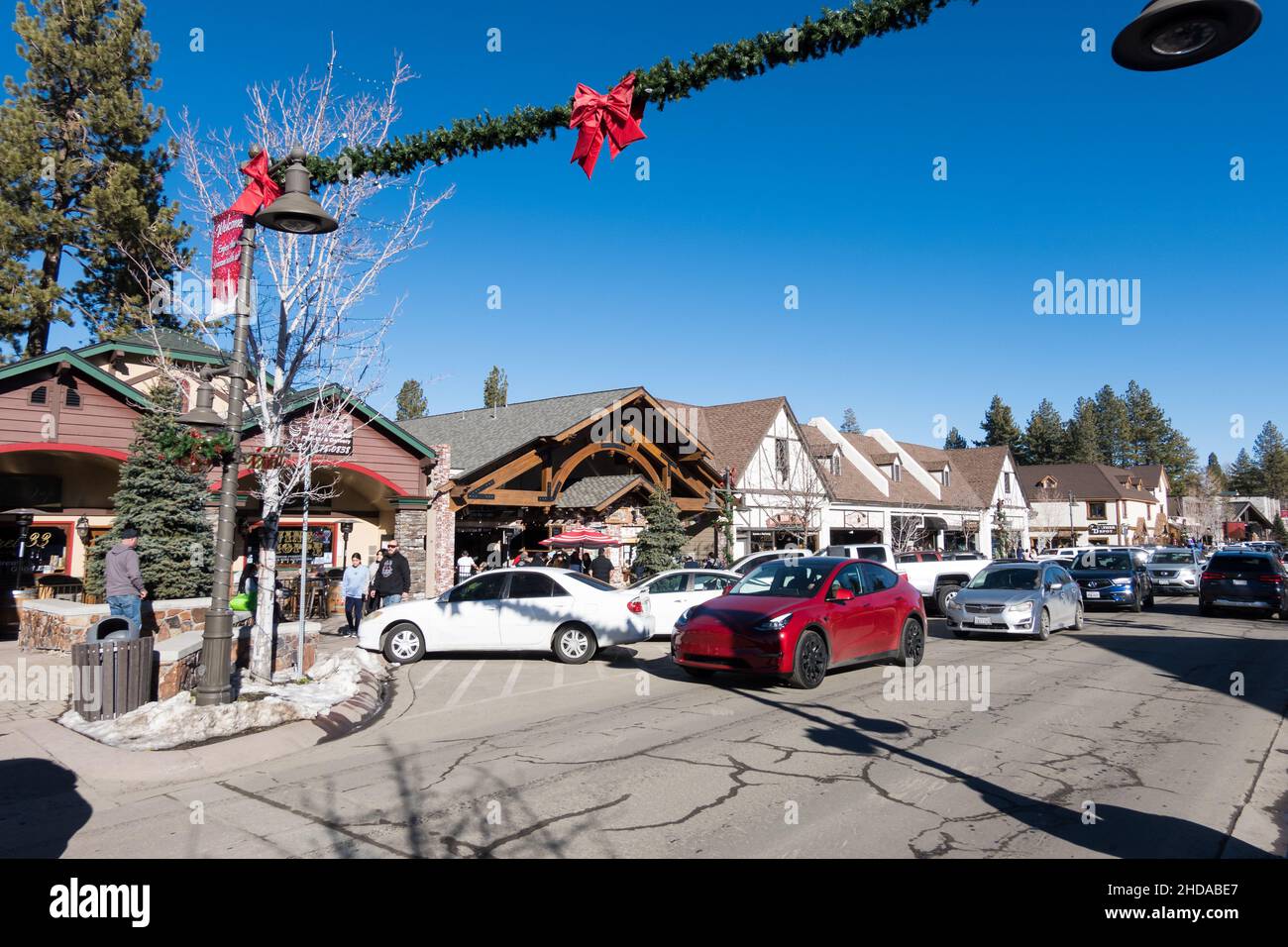Village Dr / street view during winter in Big Bear Lake, California ...