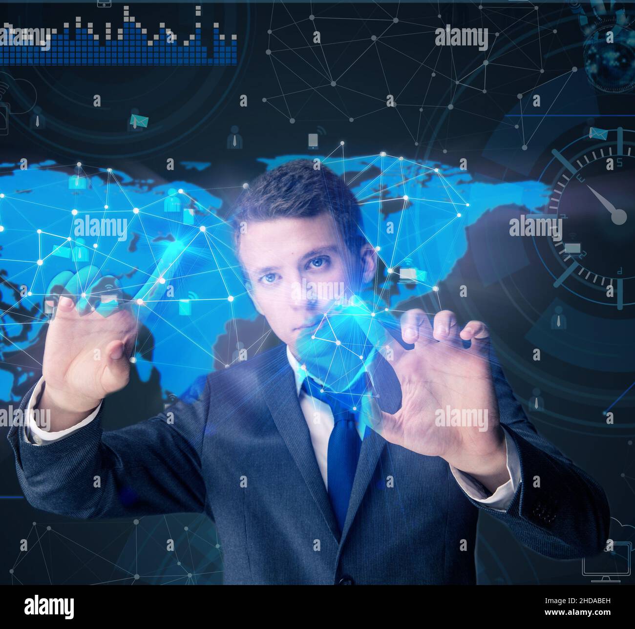 The man in social data management concept Stock Photo - Alamy