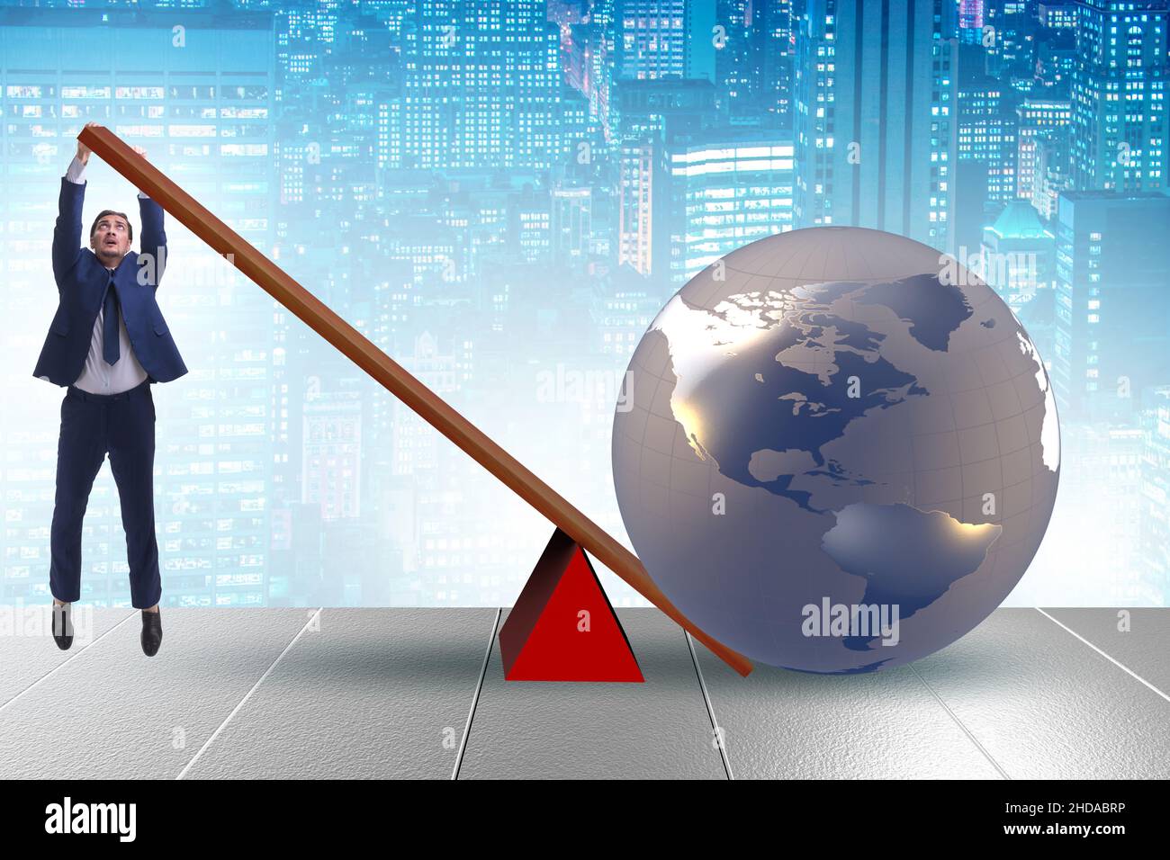 Businessman lifting the earth in the challenge concept Stock Photo - Alamy