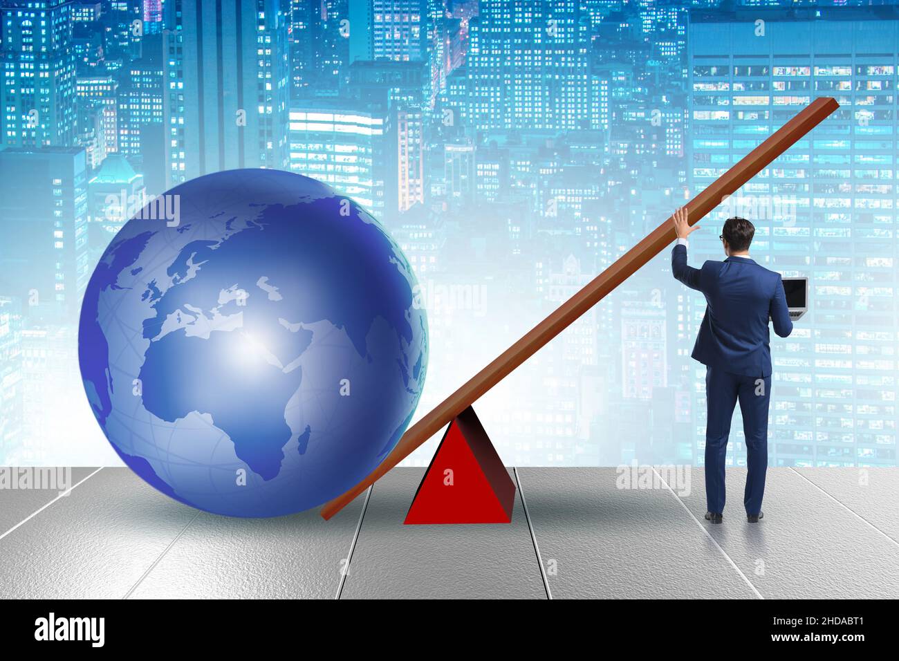 Businessman lifting the earth in the challenge concept Stock Photo - Alamy