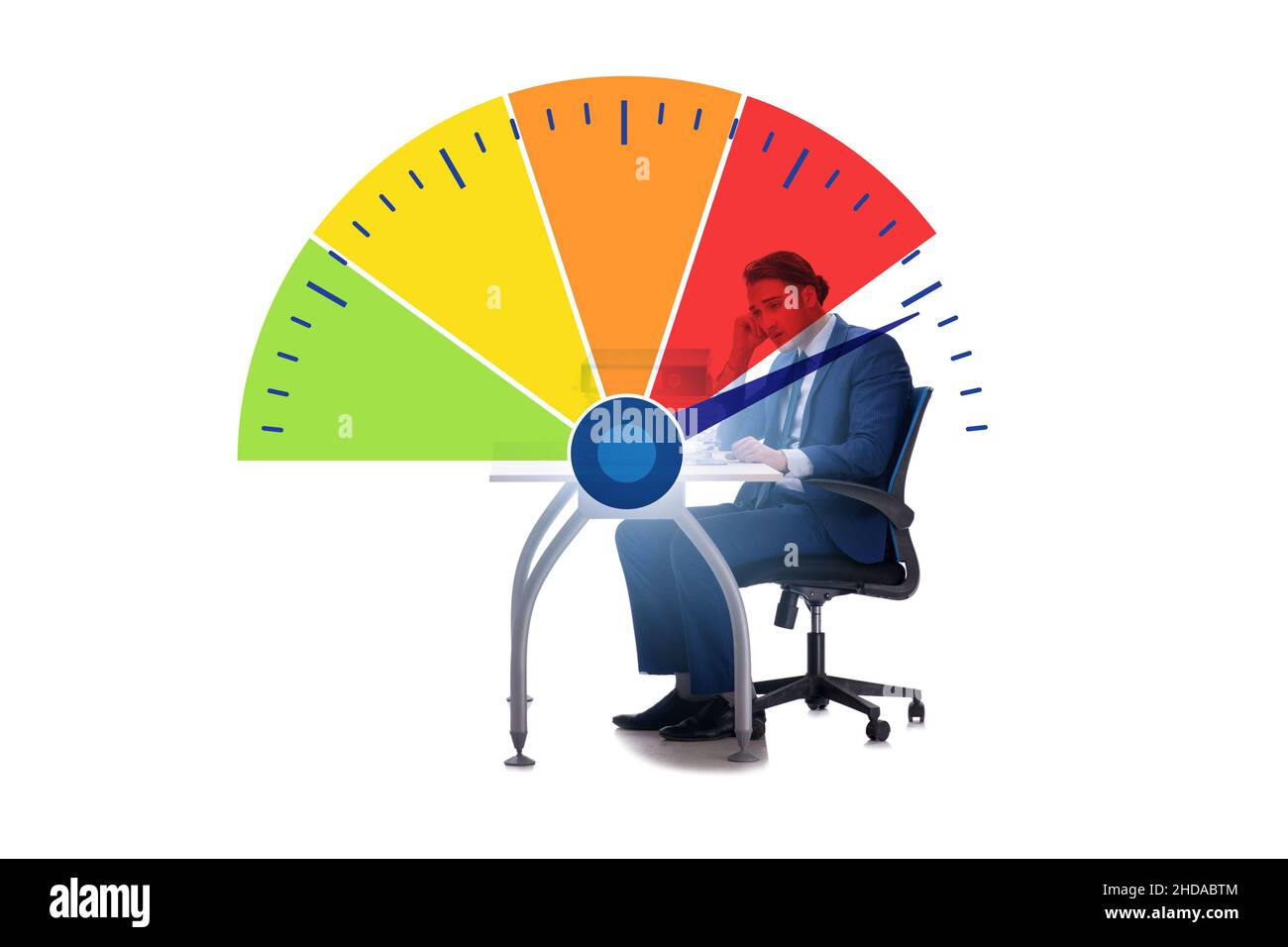 Businessman with the meter measuring his stress level Stock Photo - Alamy