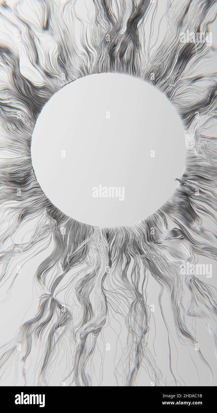 3D illustration of countless short threads forming a round frame Stock ...