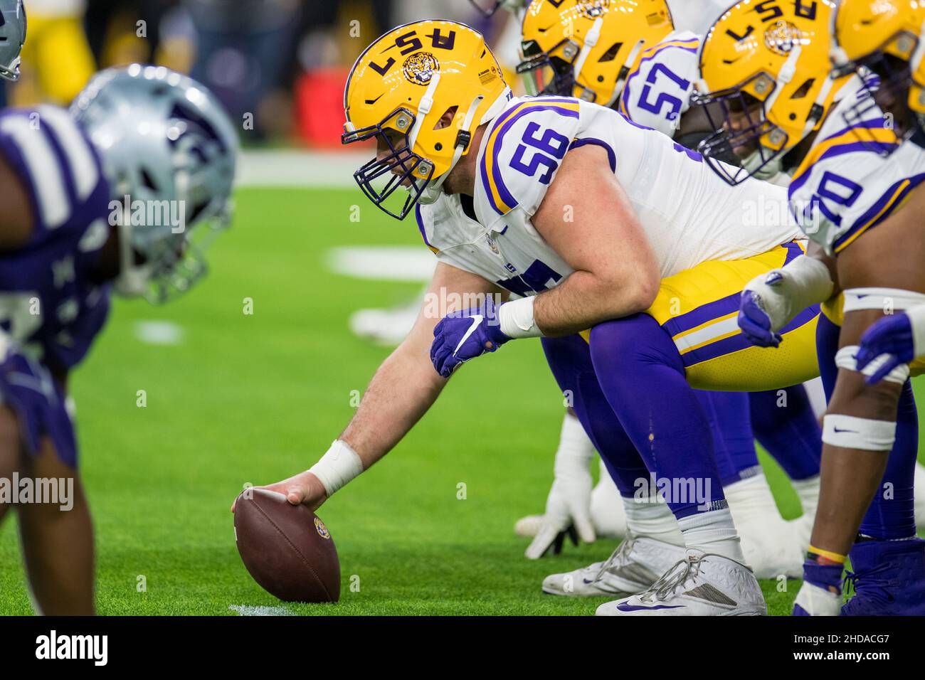 Houston, TX, USA. 4th Jan, 2022. LSU Tigers center Liam Shanahan (56 ...