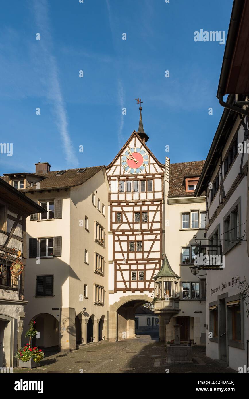 Town gate in the old town of Stein am Rhein, Canton Schaffhausen ...