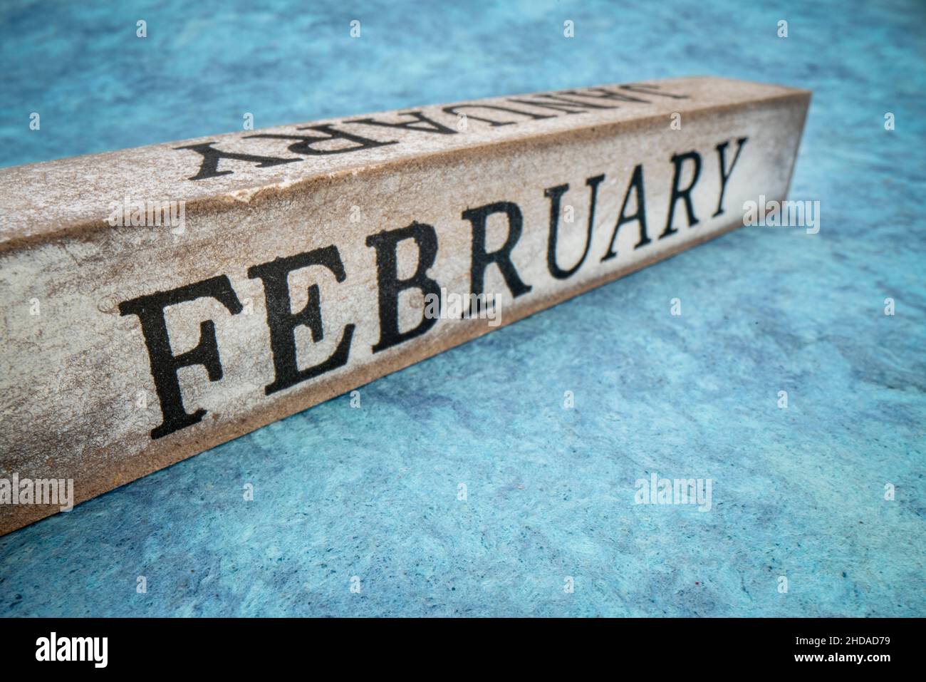 February text on grunge wooden block, calendar concept Stock Photo - Alamy