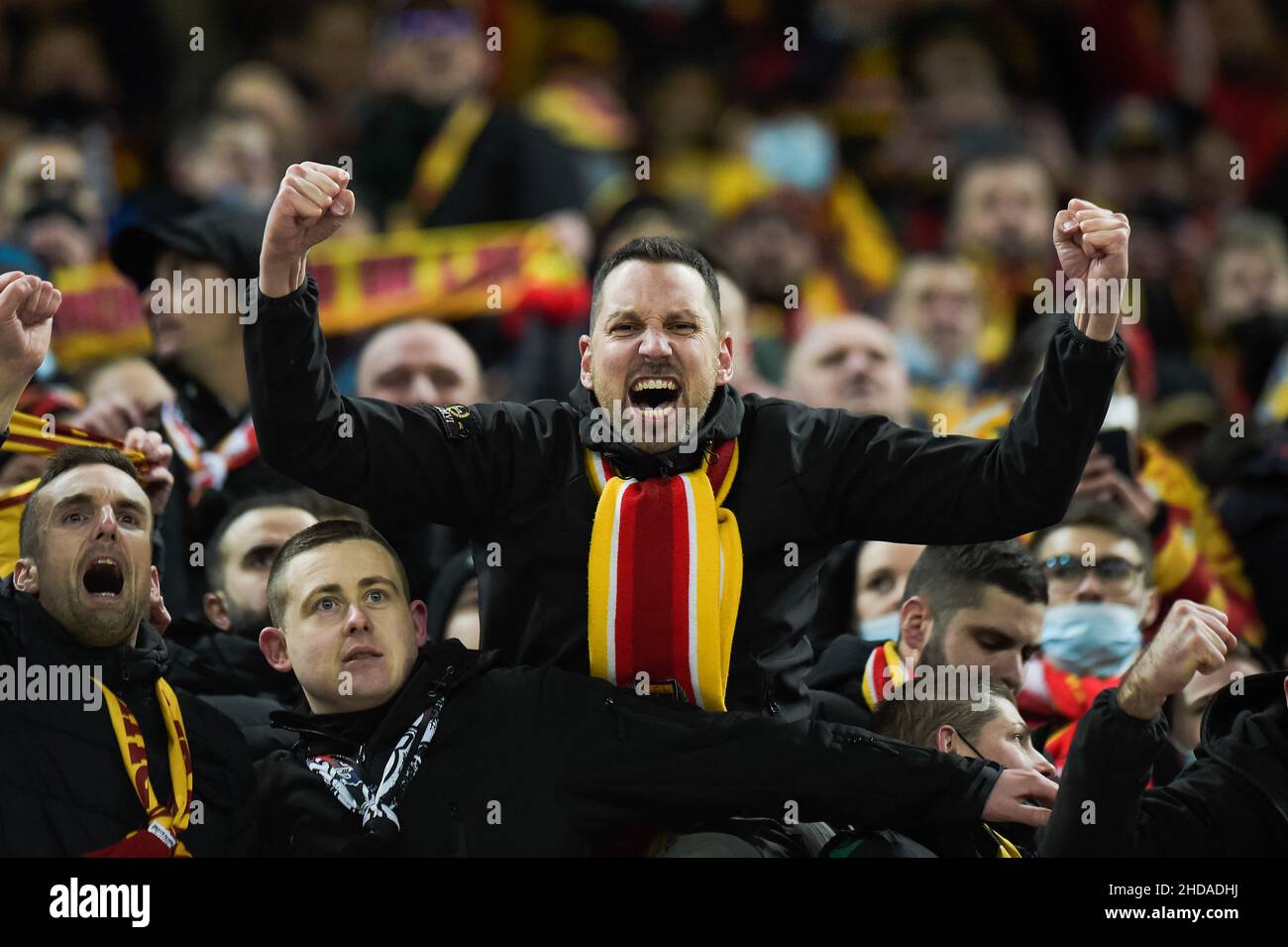 Lens' supporters celebrate after winning the French Cup football match ...