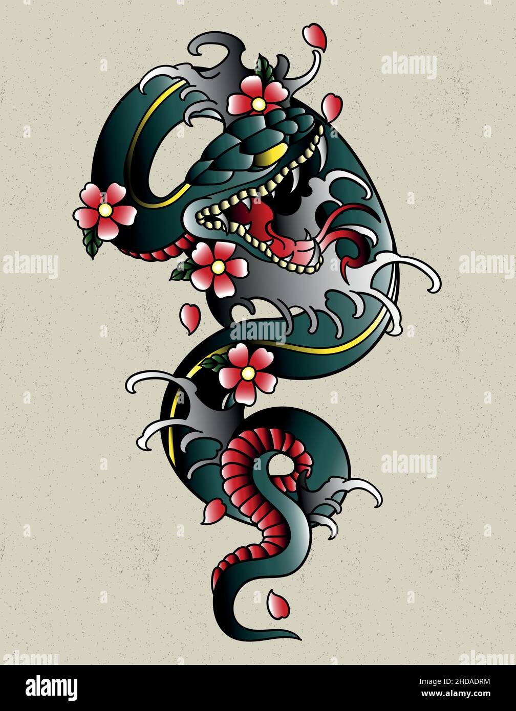 snake old school japan with waves Stock Vector Image & Art - Alamy