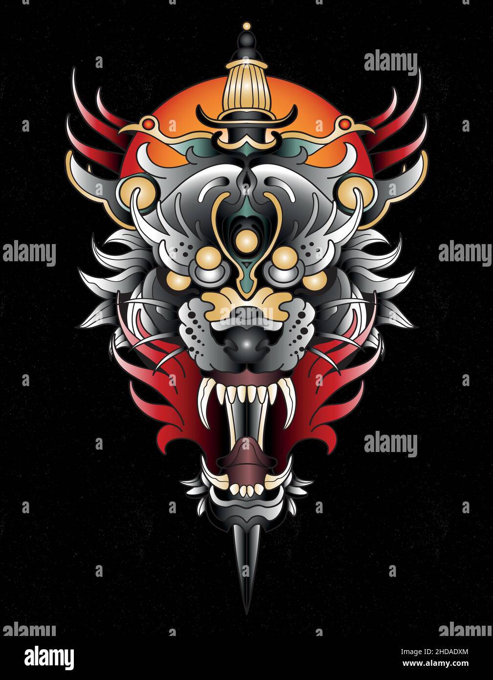 neo traditional wolf with dagger Stock Vector Image & Art - Alamy