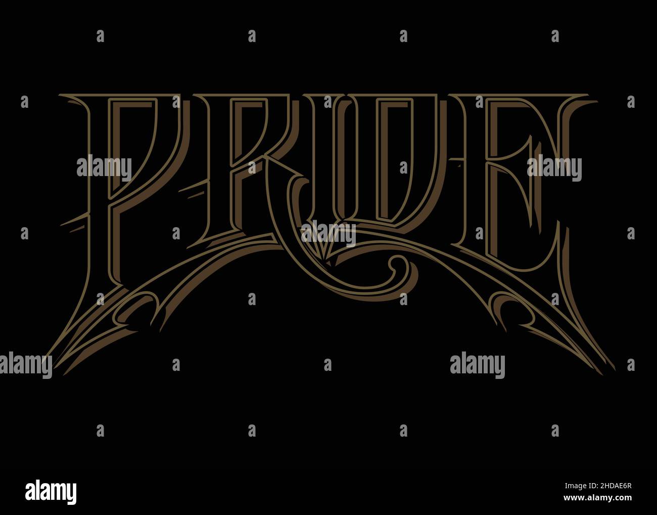 Pride - Victorian Hand Lettering Design. Gold and Black Digital ...
