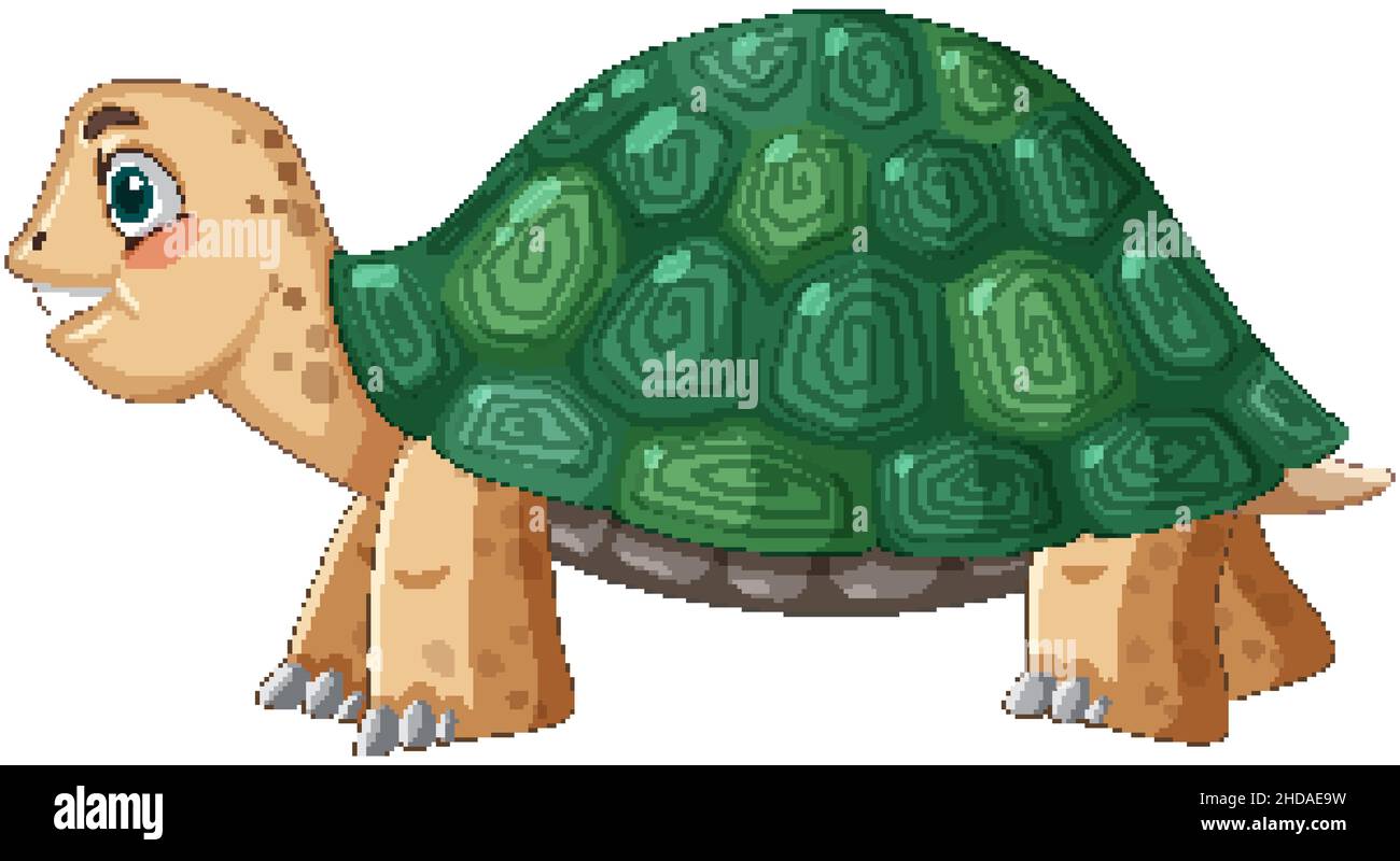 Side view of turtle with green shell in cartoon style illustration ...