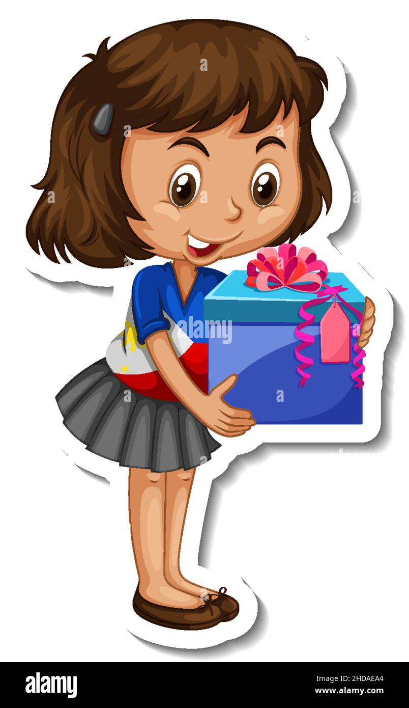 A girl holding gift box in cartoon style illustration Stock Vector ...