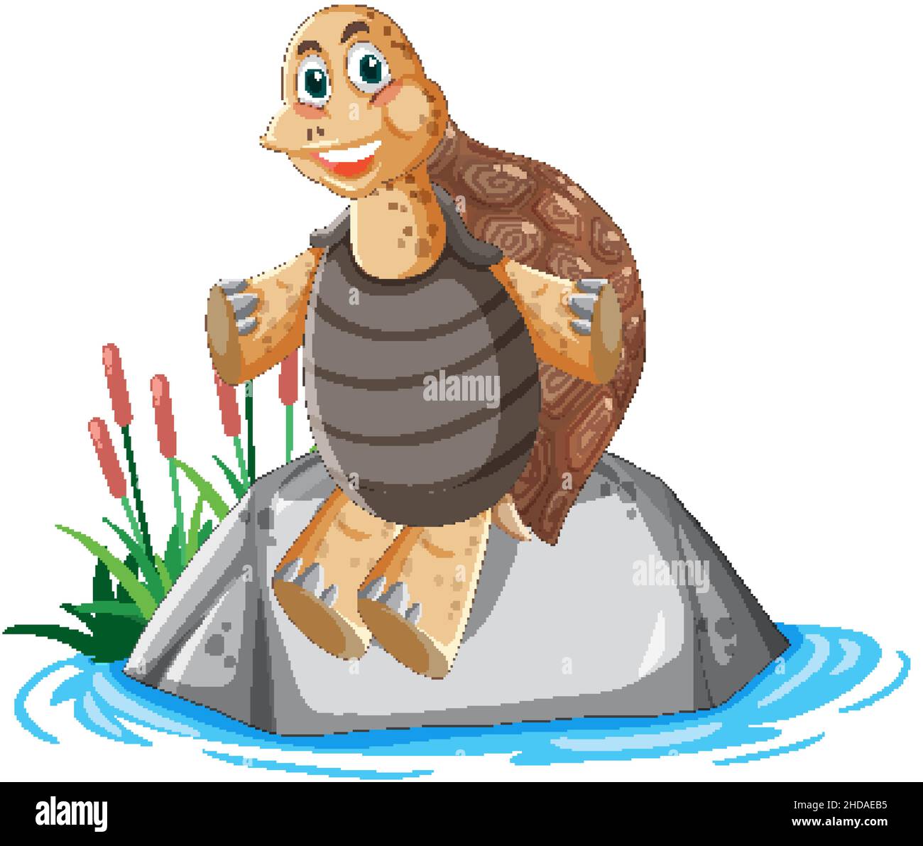 Tortoise with brown shell sitting on a rock illustration Stock Vector ...