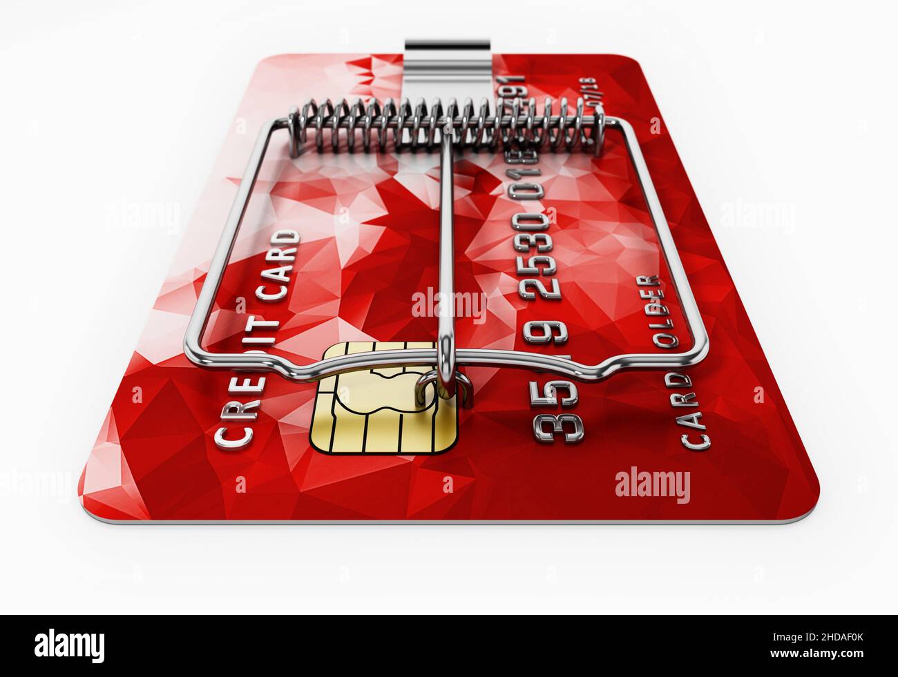 Credit card with mouse trap isolated on white background. 3D ...