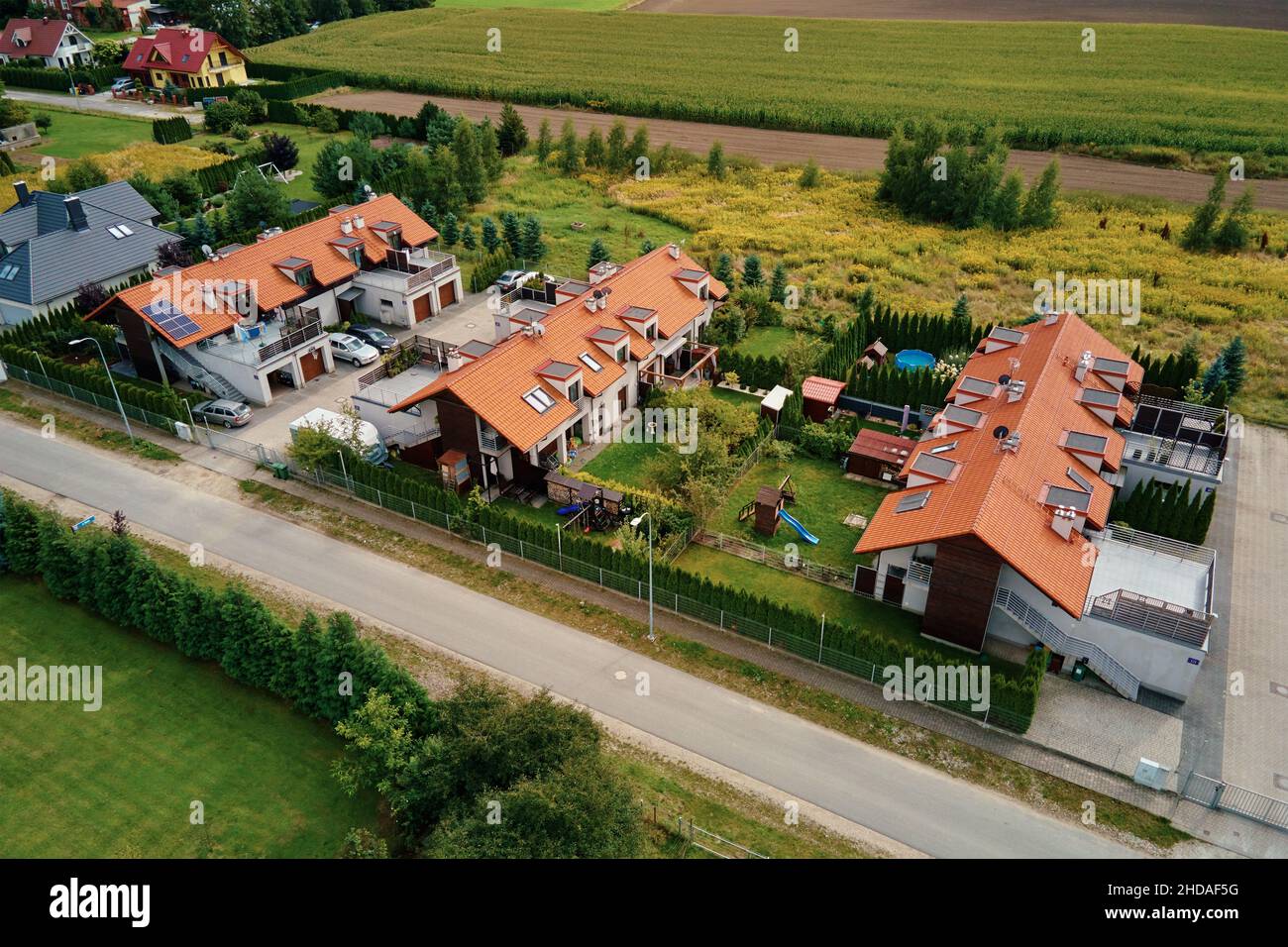Aerial view of luxury suburban neighborhood, Residential district with ...